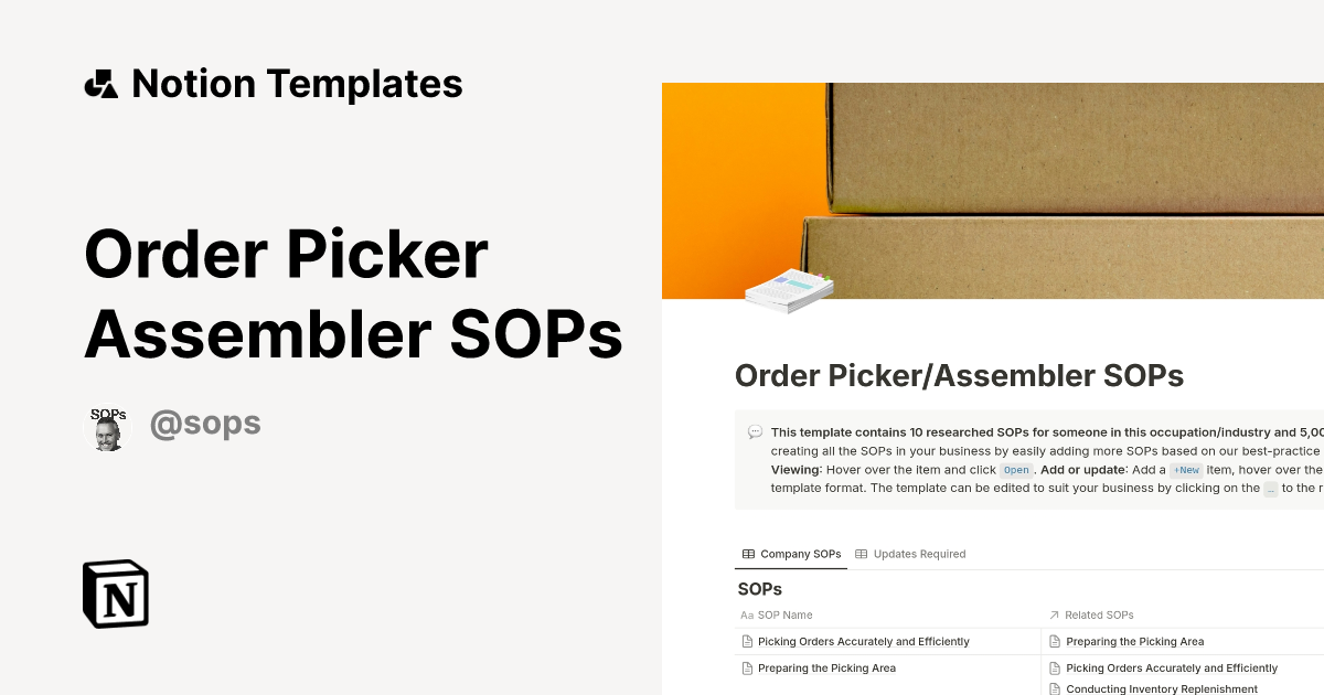 Order Picker Assembler SOPs Template by SOPs | Notion Marketplace