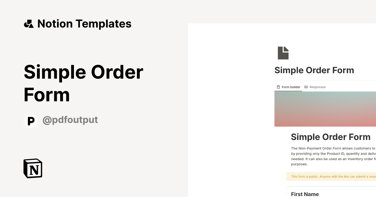 Simple Order Form Template | Notion Marketplace