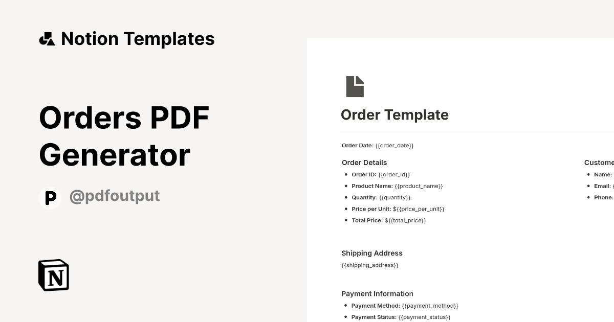 Orders PDF Generator Template by PDFOutput | Notion Marketplace