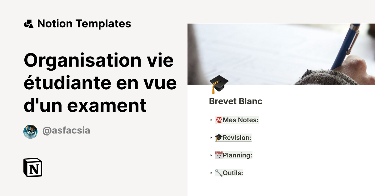 Organisation vie étudiante en vue d'un exament Template | Notion Marketplace