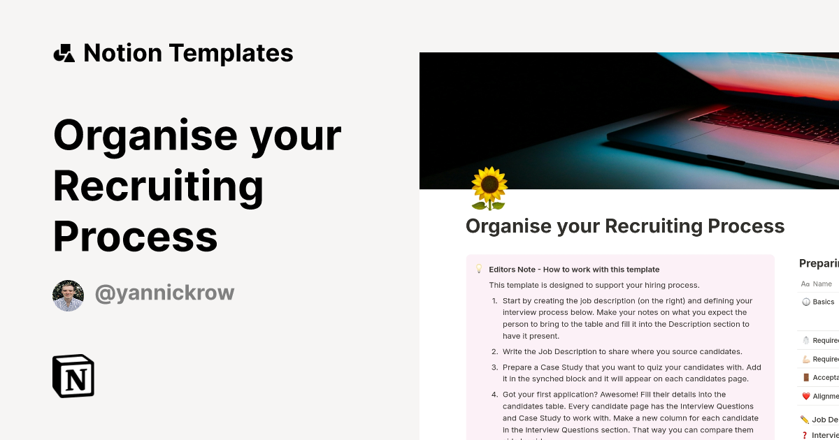 Organise your Recruiting Process Template | Notion Marketplace