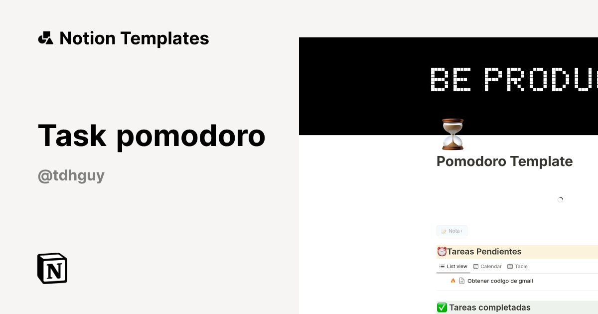 Task pomodoro Template by tdhguy | Notion Marketplace
