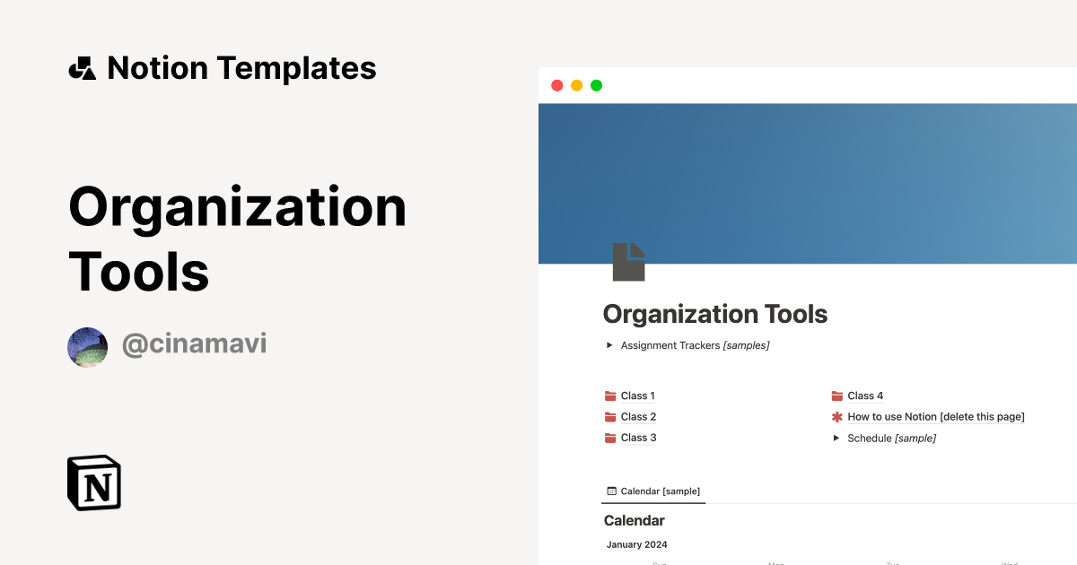 Organization Tools Template by Cin | Notion Marketplace