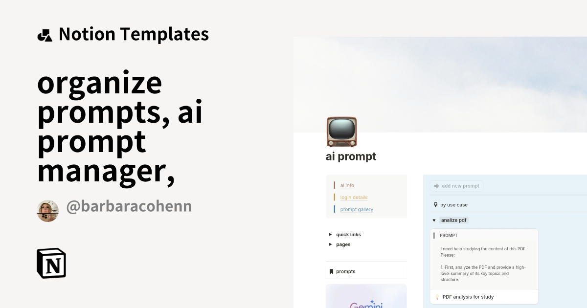 organize prompts, ai prompt manager, Template | Notion Marketplace