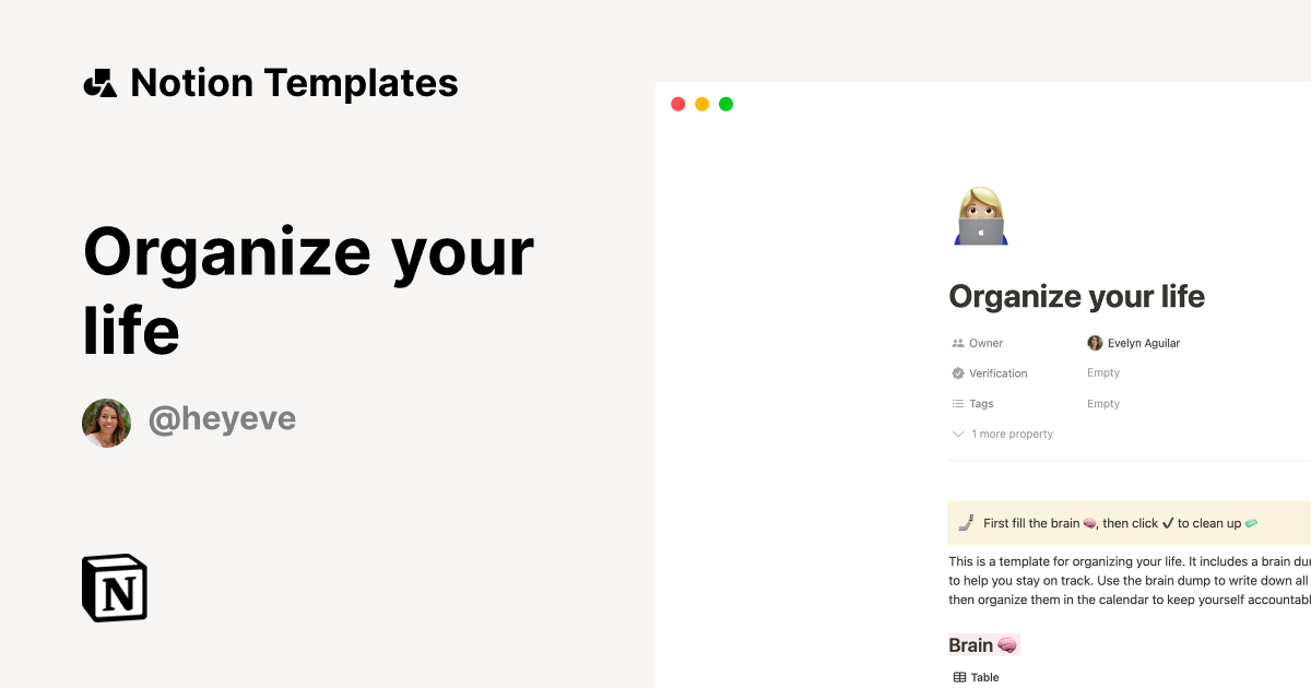 Organize your life Template by Evelyn Aguilar | Notion Marketplace