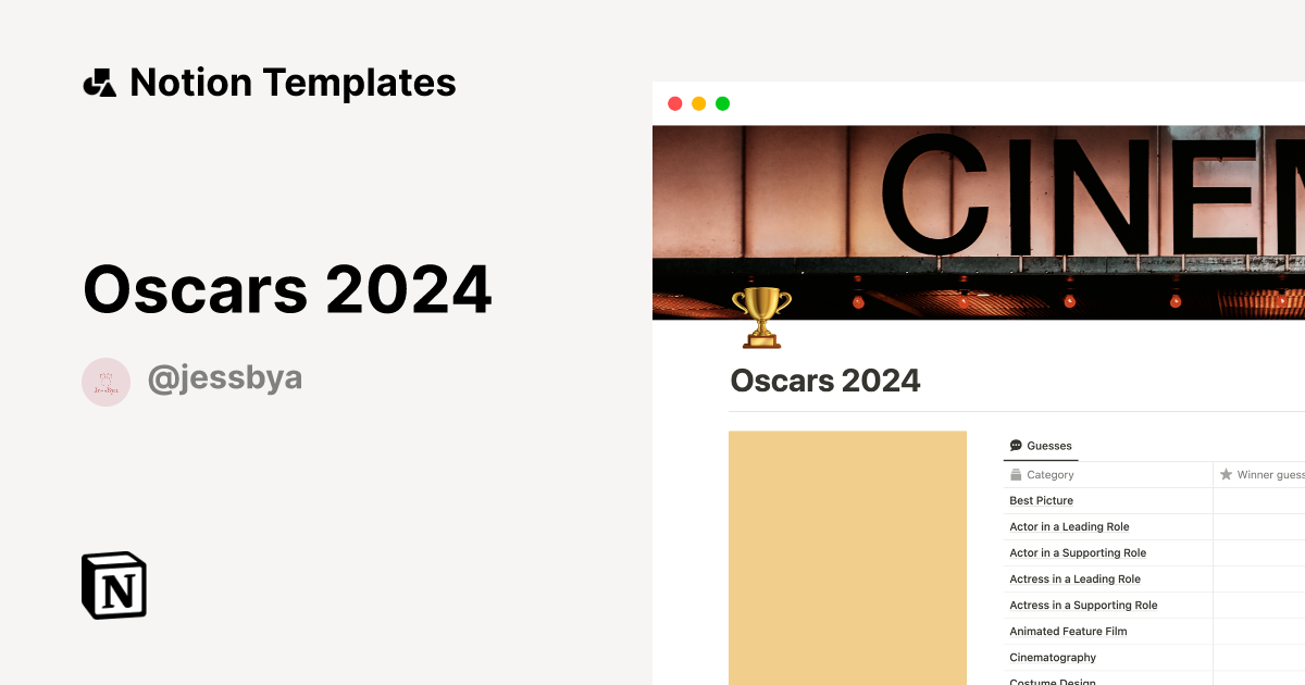 Oscars 2024 Template by JessBya | Notion Marketplace