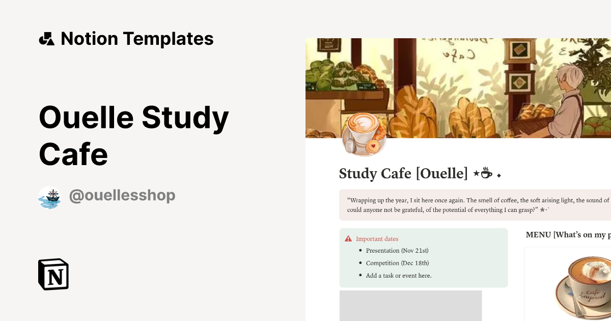 Ouelle Study Cafe Template | Notion Marketplace