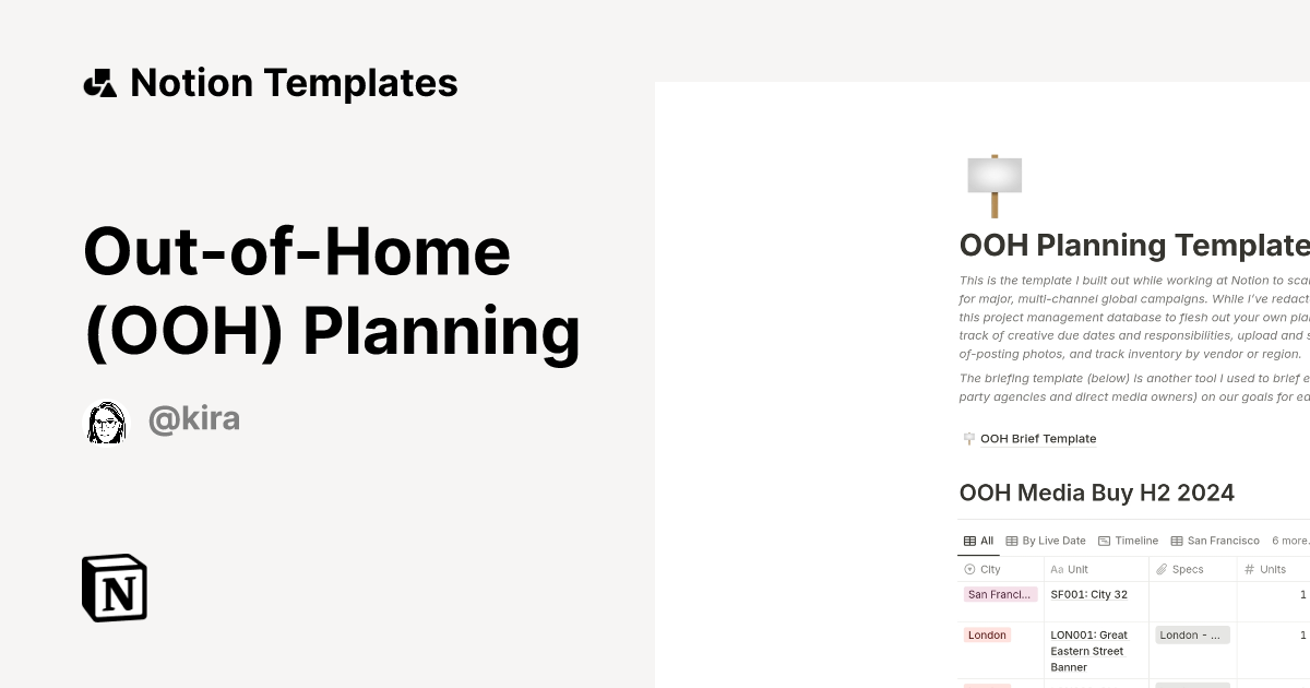 Out-of-Home (OOH) Planning Template by Kira Klaas | Notion Marketplace
