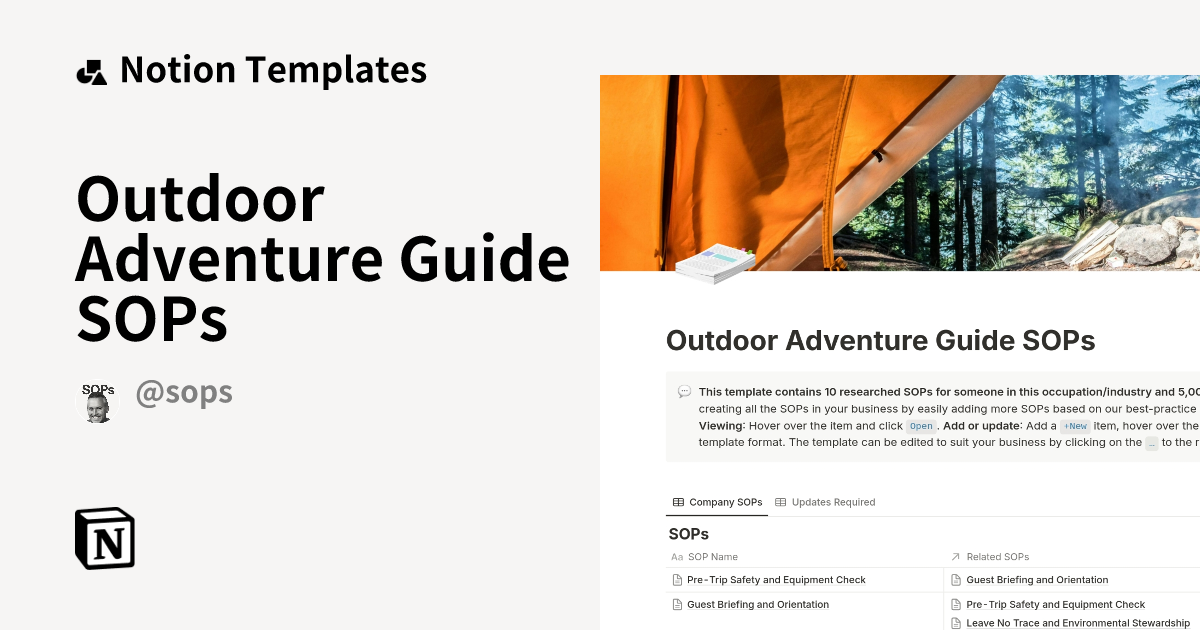 Outdoor Adventure Guide SOPs Template | Notion Marketplace