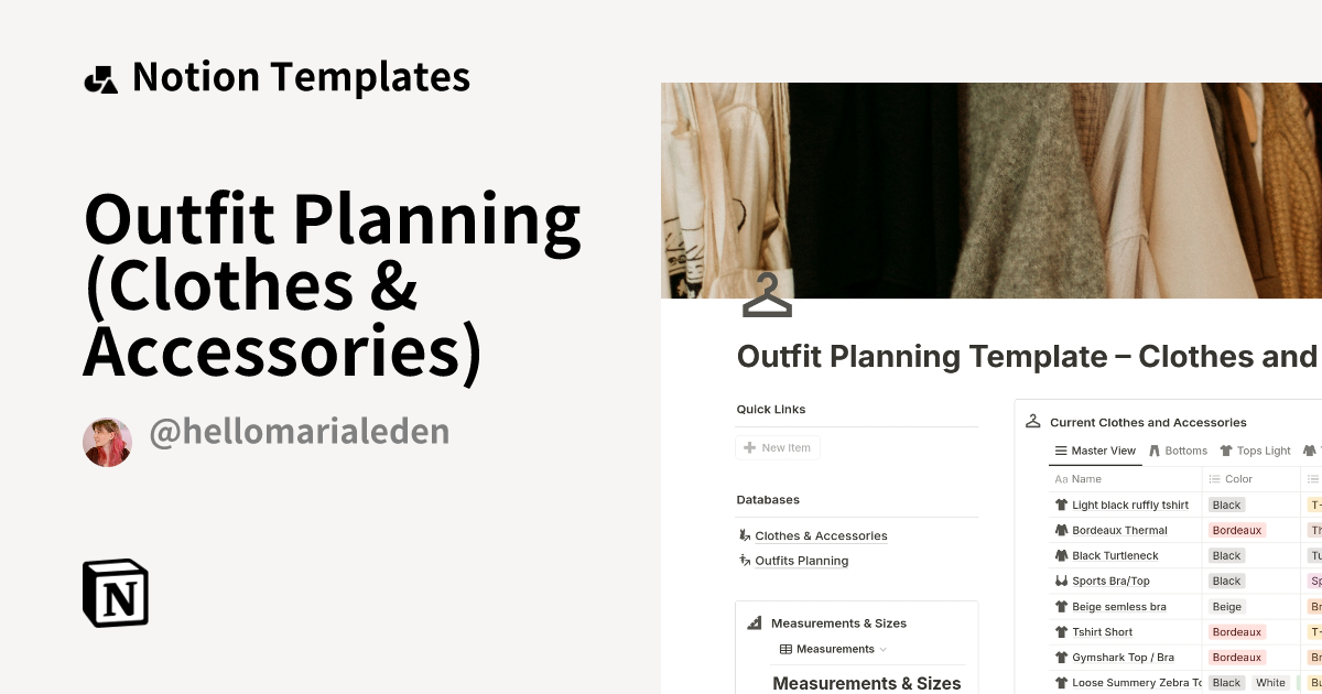 Outfit Planning (Clothes & Accessories) Template | Notion Marketplace