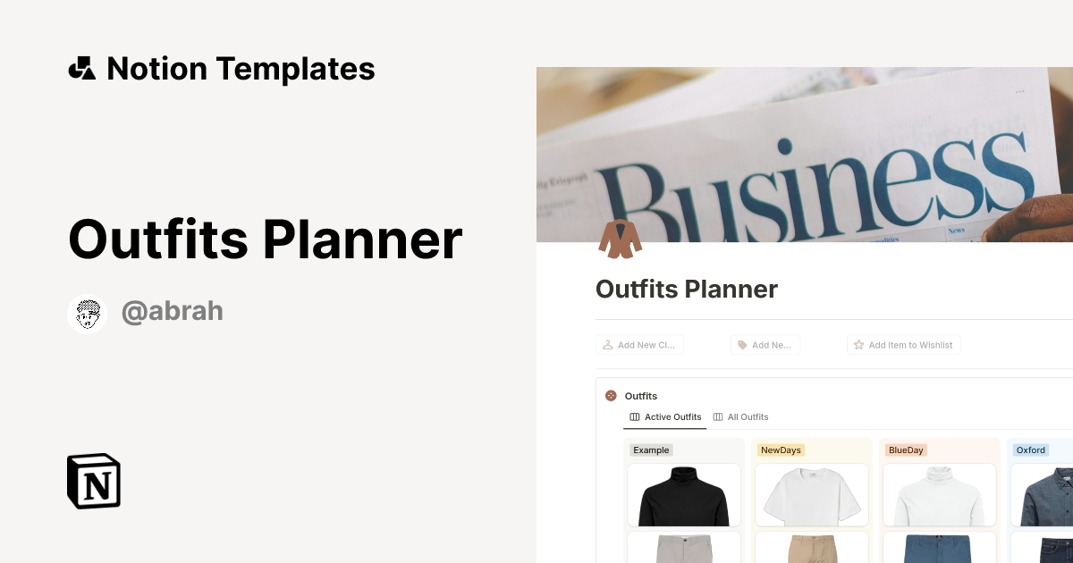 Outfits Planner Template by Abraham | Notion Marketplace