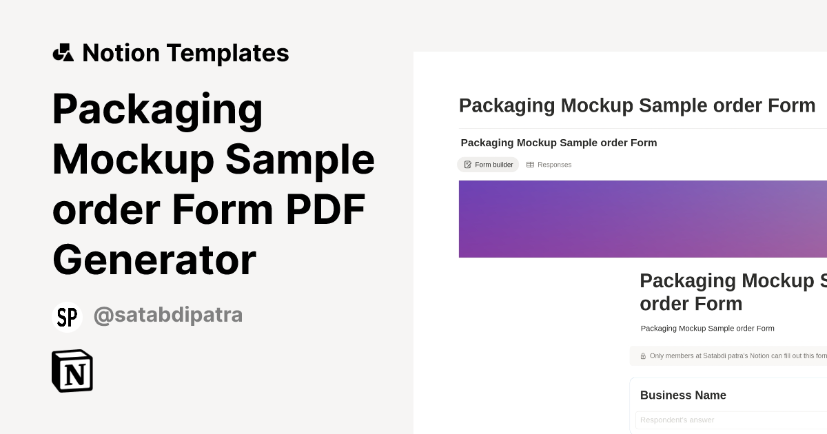 Packaging Mockup Sample order Form PDF Generator Template by Satabdi ...