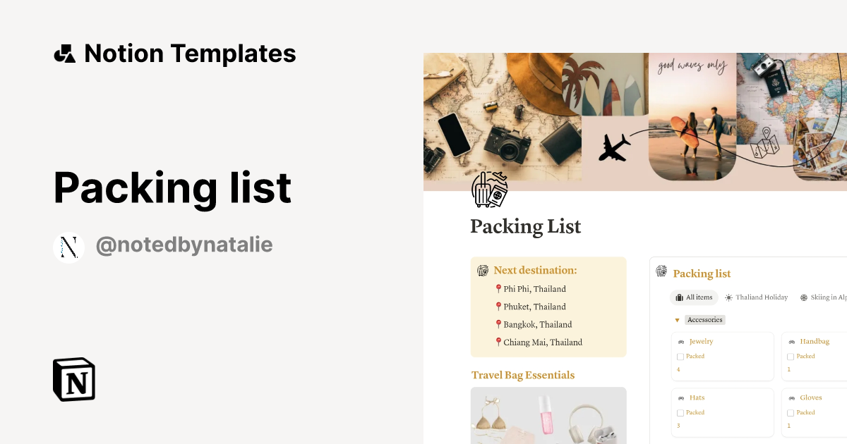 Packing list Template by Noted. by Natalie | Notion Marketplace