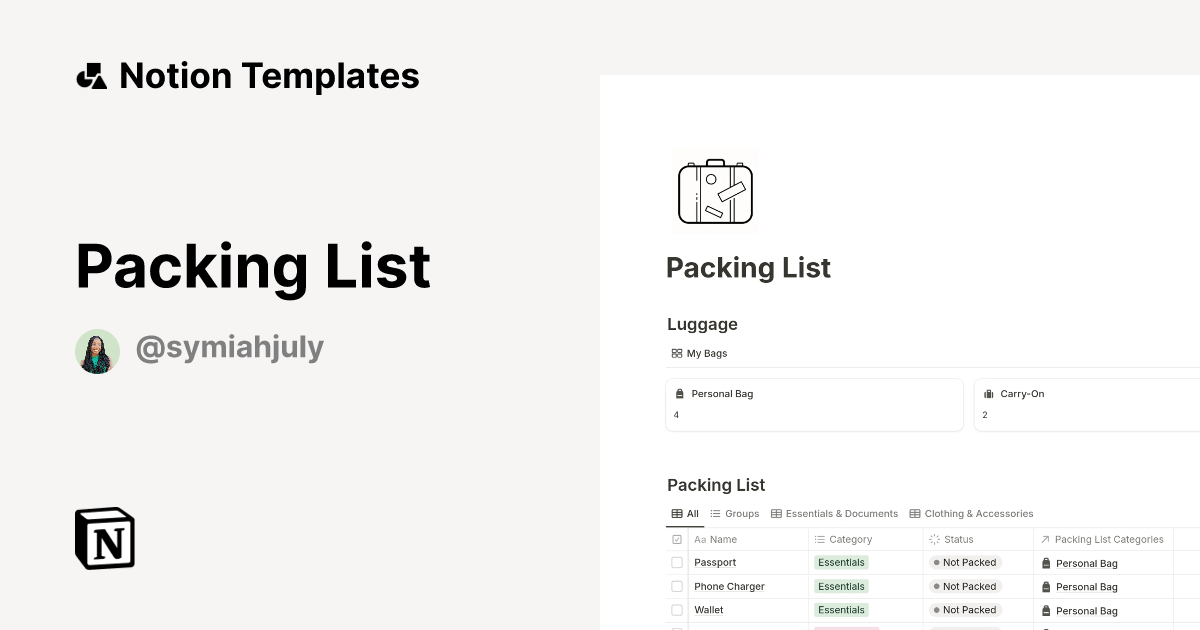 Packing List Template | Notion Marketplace