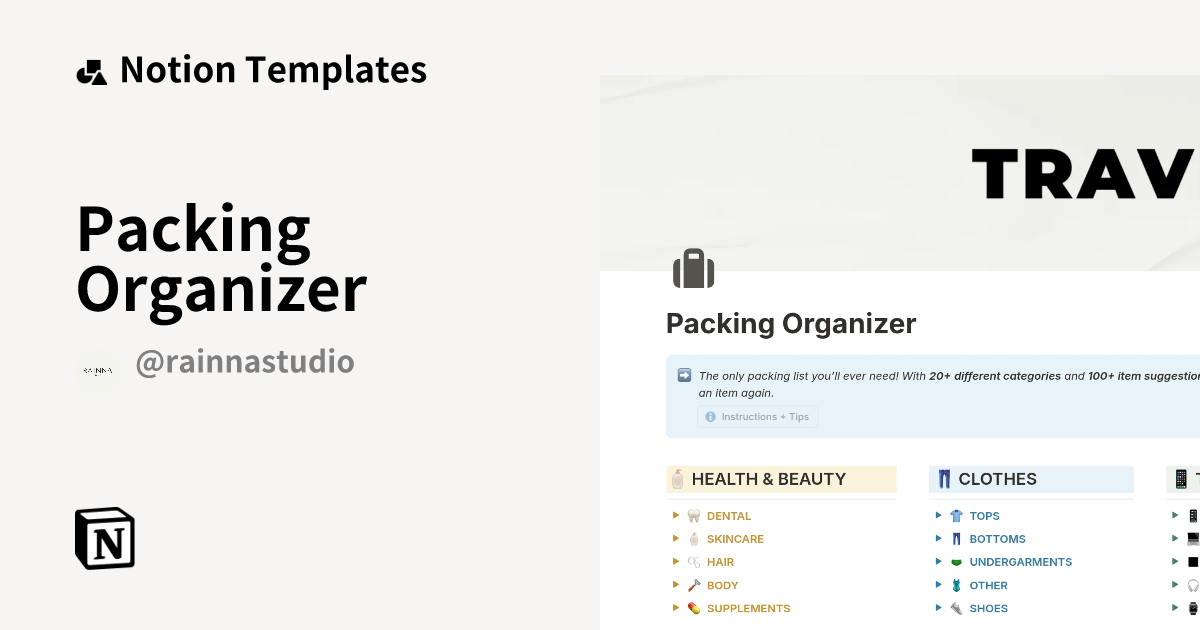 Packing Organizer Template | Notion Marketplace