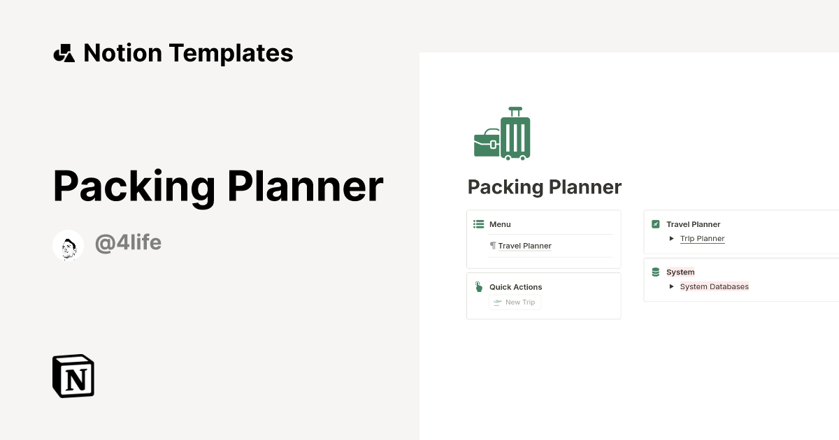 Packing Planner Template by 4Life | Notion Marketplace