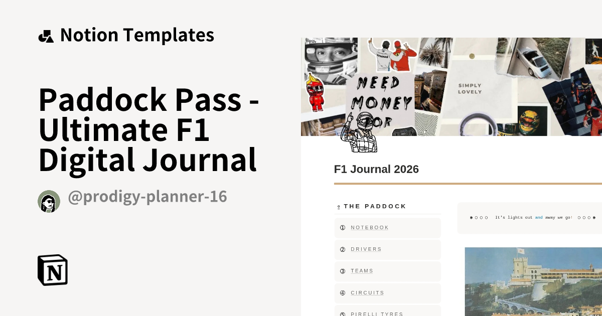 Paddock Pass - Ultimate F1 Digital Journal Template | Notion Marketplace