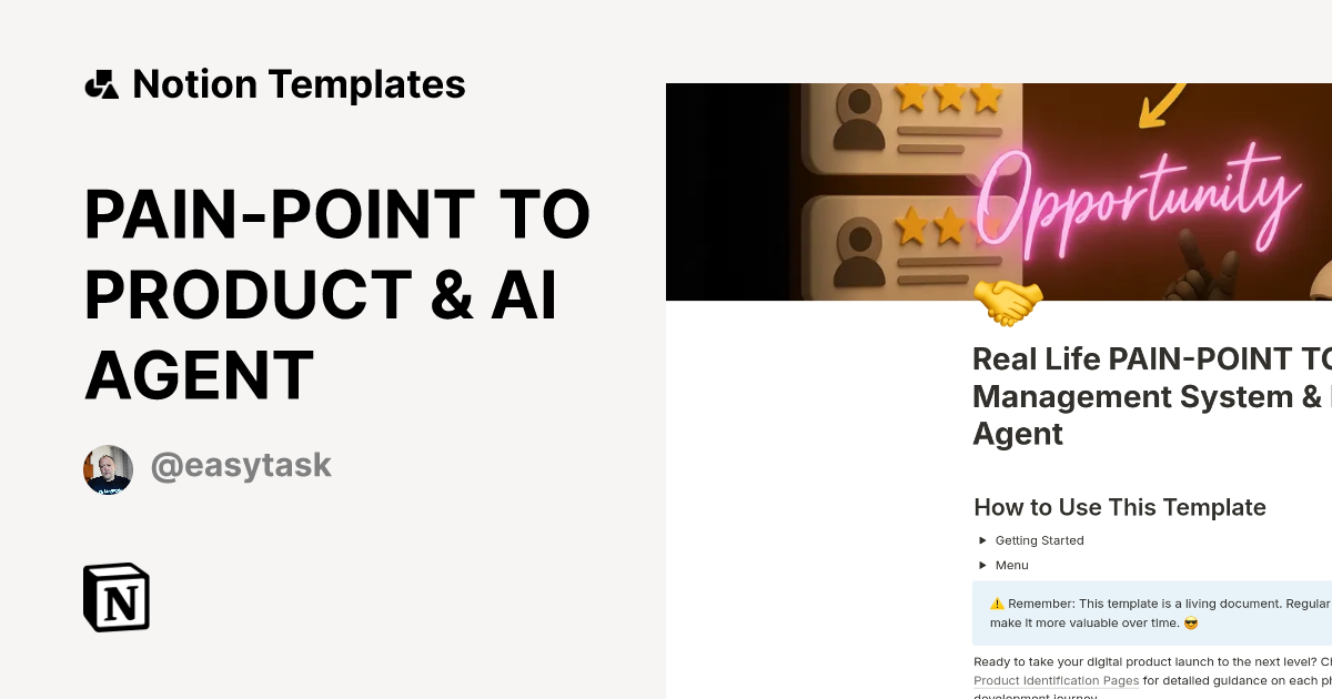 PAIN-POINT TO PRODUCT & AI AGENT Template by Simon Schoeman | Notion ...