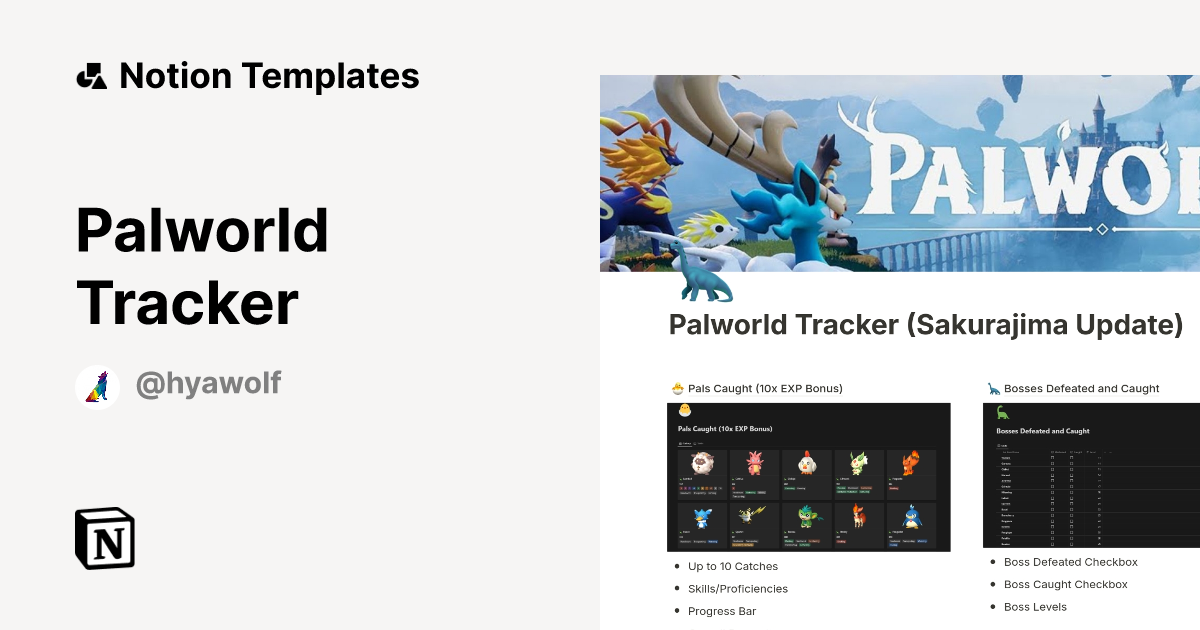 Palworld Tracker Template by Hyawolf | Notion Marketplace