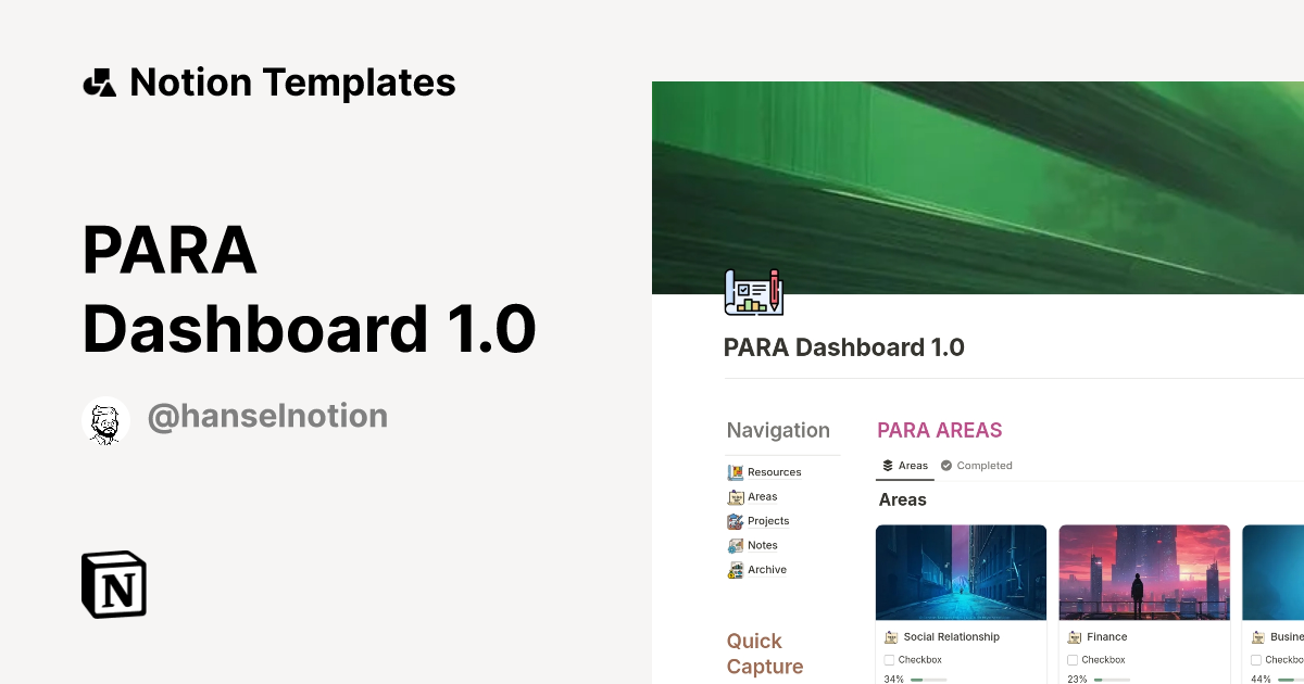 PARA Dashboard 1.0 Template | Notion Marketplace