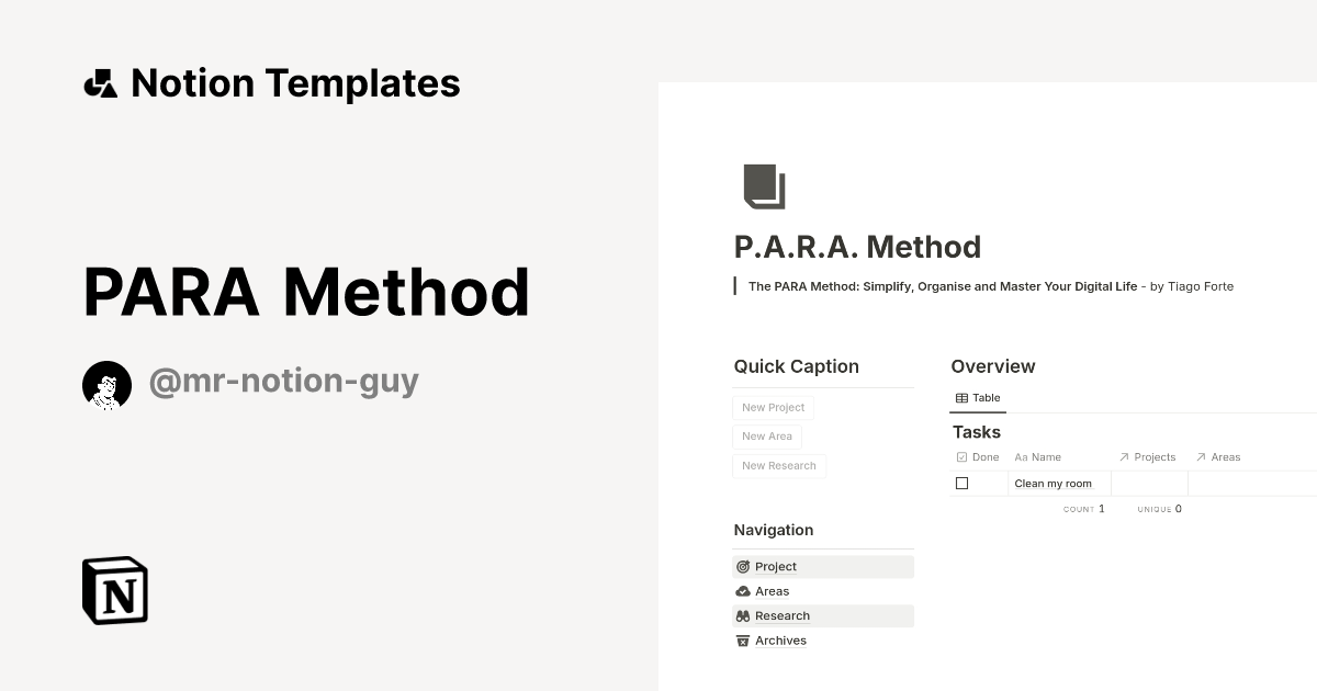 PARA Method Template by Mr Notion Guy | Notion Marketplace