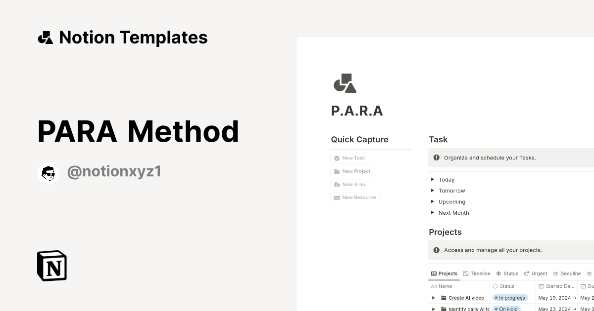PARA Method Template by Notionxyz | Notion Marketplace
