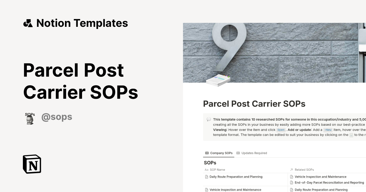 Parcel Post Carrier SOPs Template | Notion Marketplace