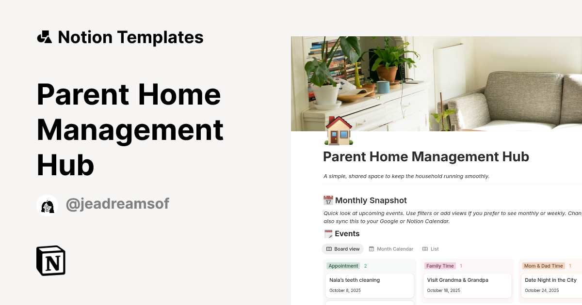 Parent Home Management Hub Template by Jea Tang | Notion Marketplace