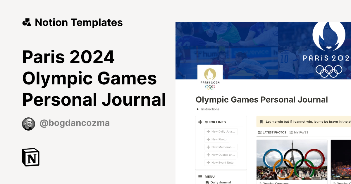 Paris 2024 Olympic Games Personal Journal Template | Notion Marketplace