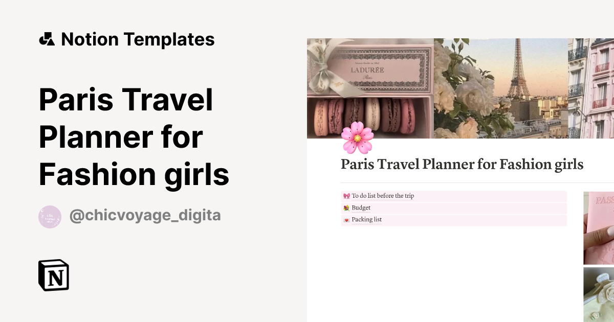 Paris Travel Planner for Fashion girls Template | Notion Marketplace