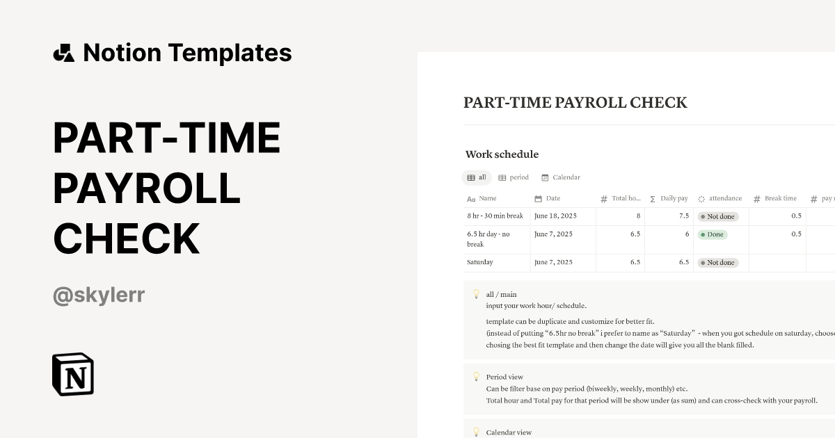 PART-TIME PAYROLL CHECK Template | Notion Marketplace