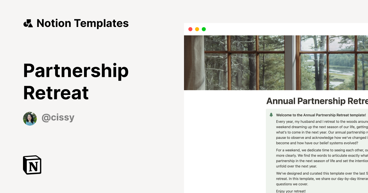 Partnership Retreat Template by Cissy Hu | Notion Marketplace