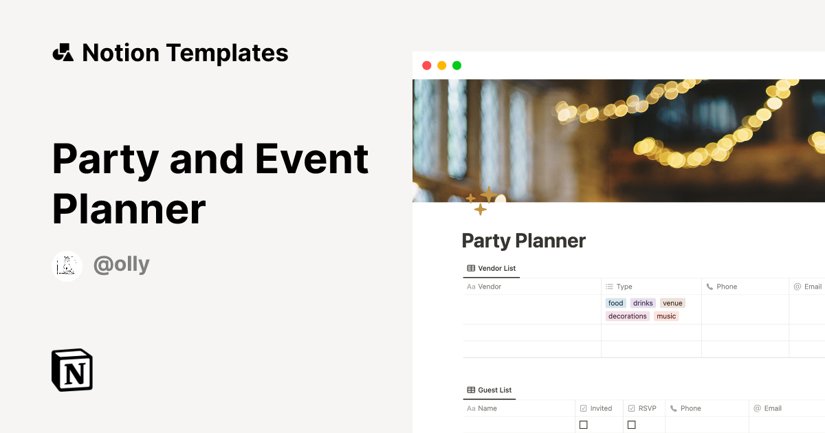 Party and Event Planner Template by Olly HubCalendar | Notion Marketplace
