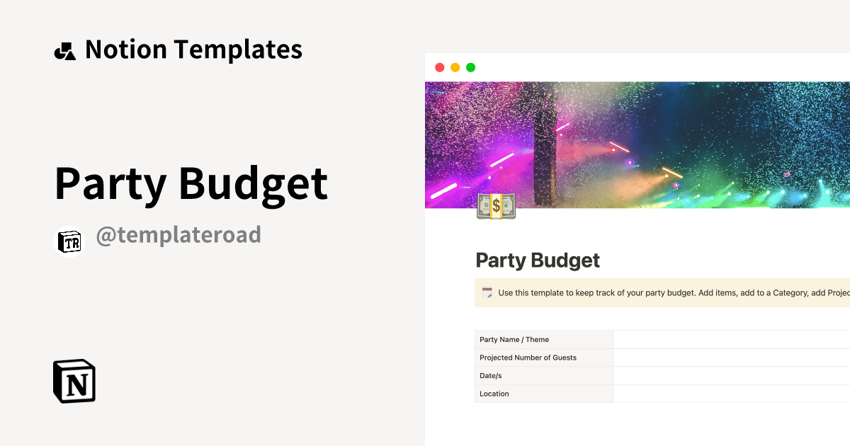 Party Budget Template by Template Road | Notion Marketplace