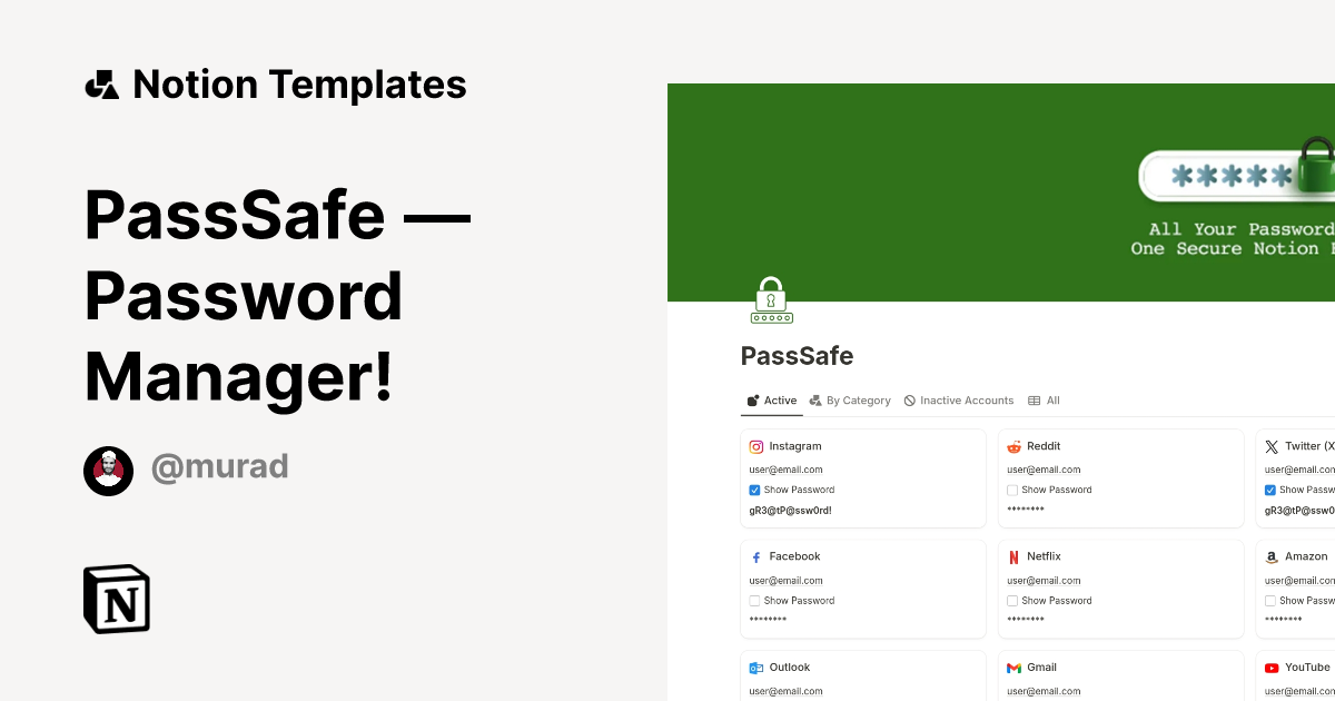 PassSafe — Password Manager! Template by Murad | Notion Marketplace