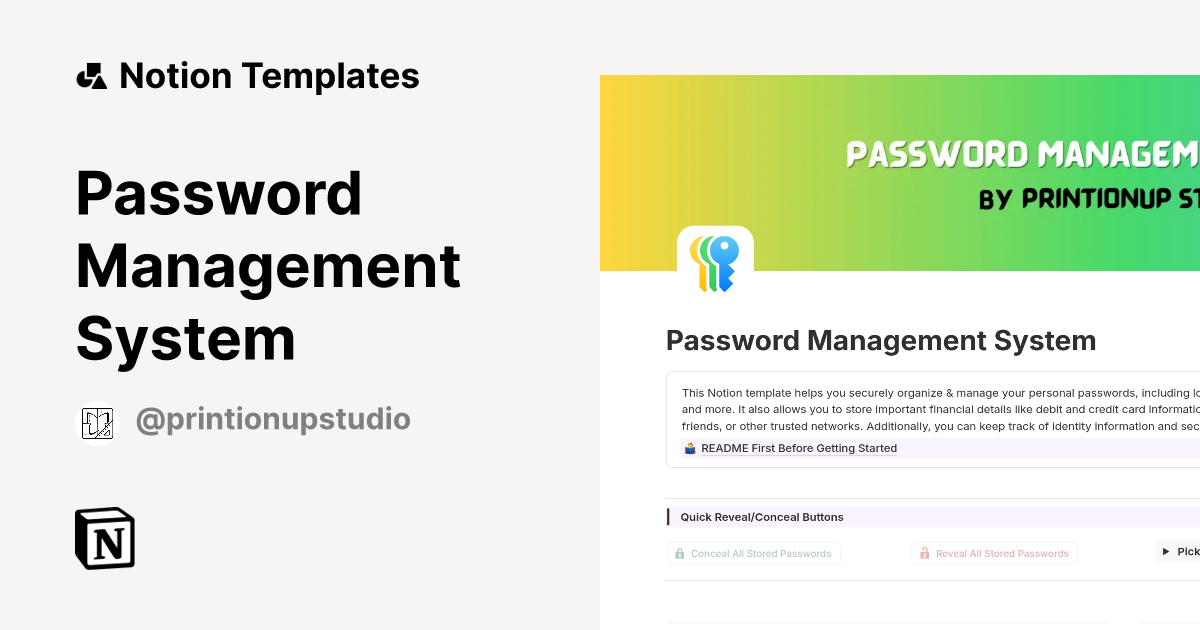 Password Management System Template by PrintionUp Studio | Notion ...