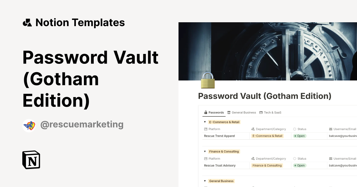 Password Vault (Gotham Edition) Template | Notion Marketplace