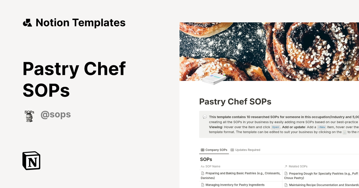 Pastry Chef SOPs Template by SOPs | Notion Marketplace