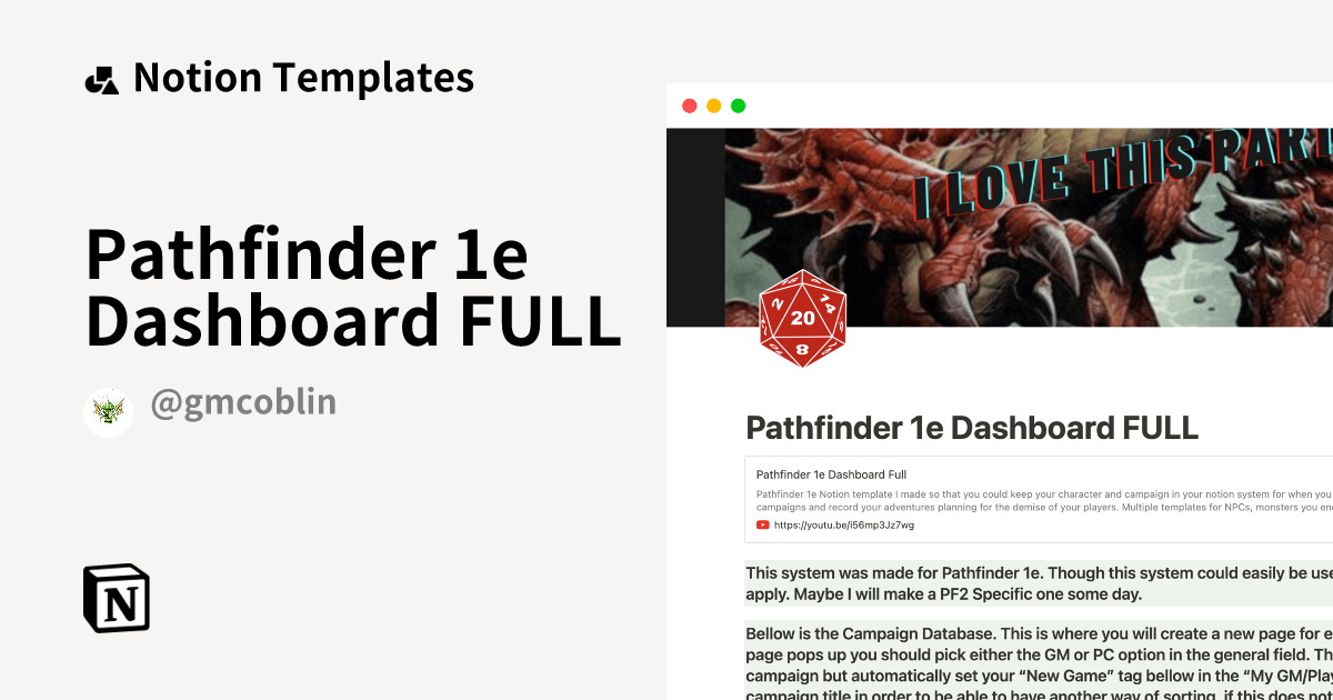 Pathfinder 1e Dashboard FULL Template | Notion Marketplace