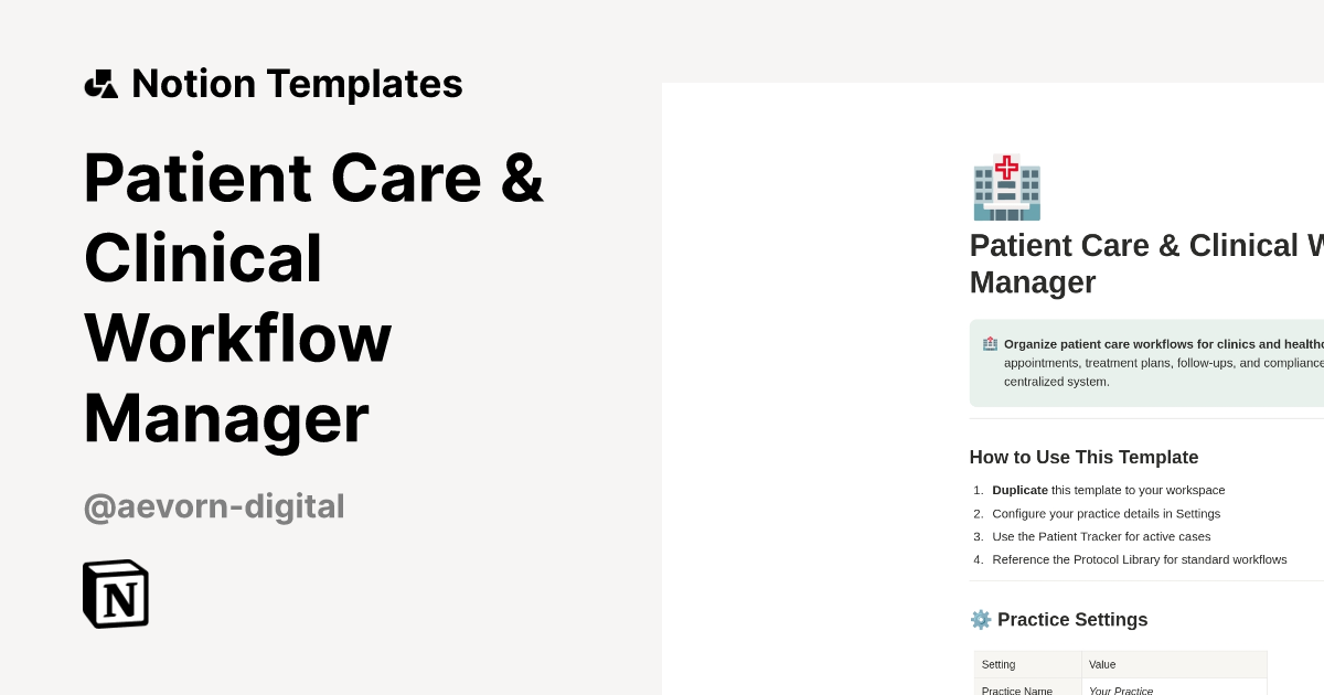 Patient Care & Clinical Workflow Manager Template | Notion Marketplace