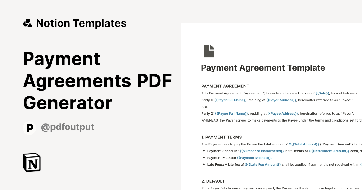 Payment Agreements PDF Generator Template | Notion Marketplace