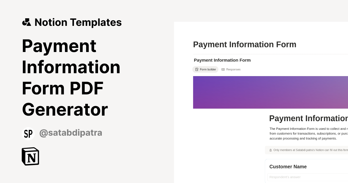 Payment Information Form PDF Generator Template | Notion Marketplace