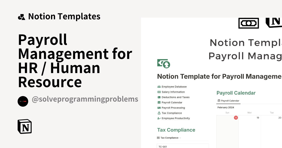 Payroll Management for HR / Human Resource Template | Notion Marketplace