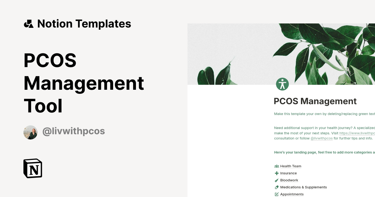 PCOS Management Tool Template by Liv With PCOS | Notion Marketplace