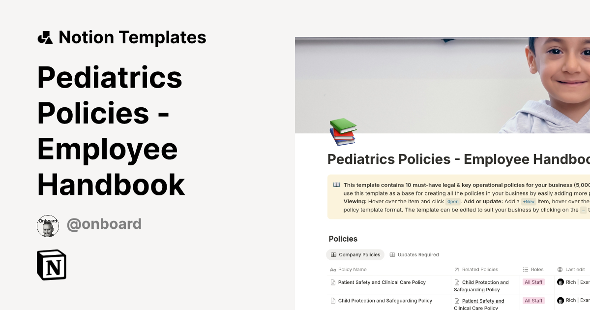 Pediatrics Policies - Employee Handbook Template by Policy | Notion ...