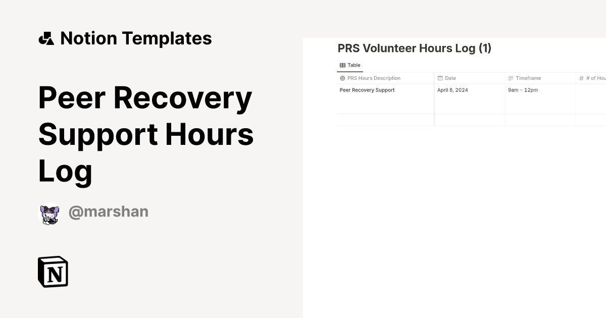 Peer Recovery Support Hours Log Template by Mars | Notion Marketplace
