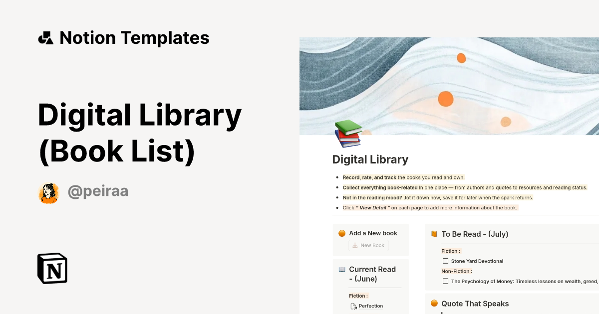 Digital Library (Book List) Template | Notion Marketplace