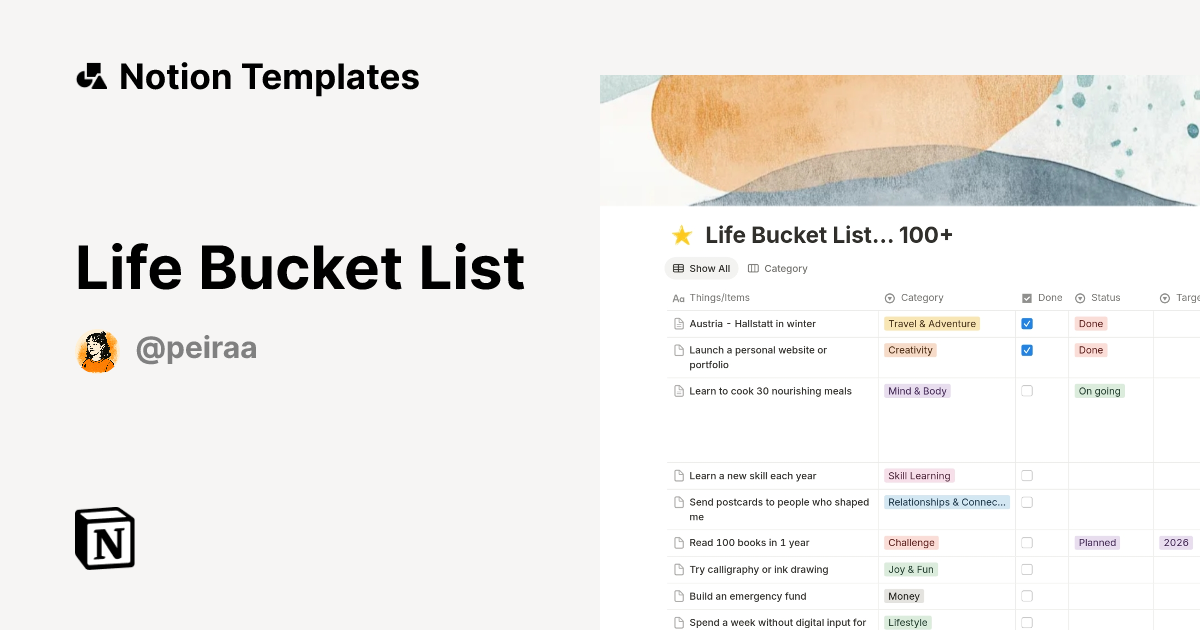 Life Bucket List Template | Notion Marketplace