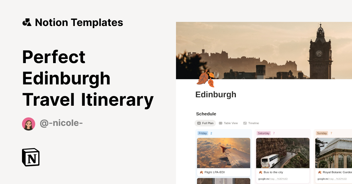Perfect Edinburgh Travel Itinerary Template by Nicole | Notion Marketplace