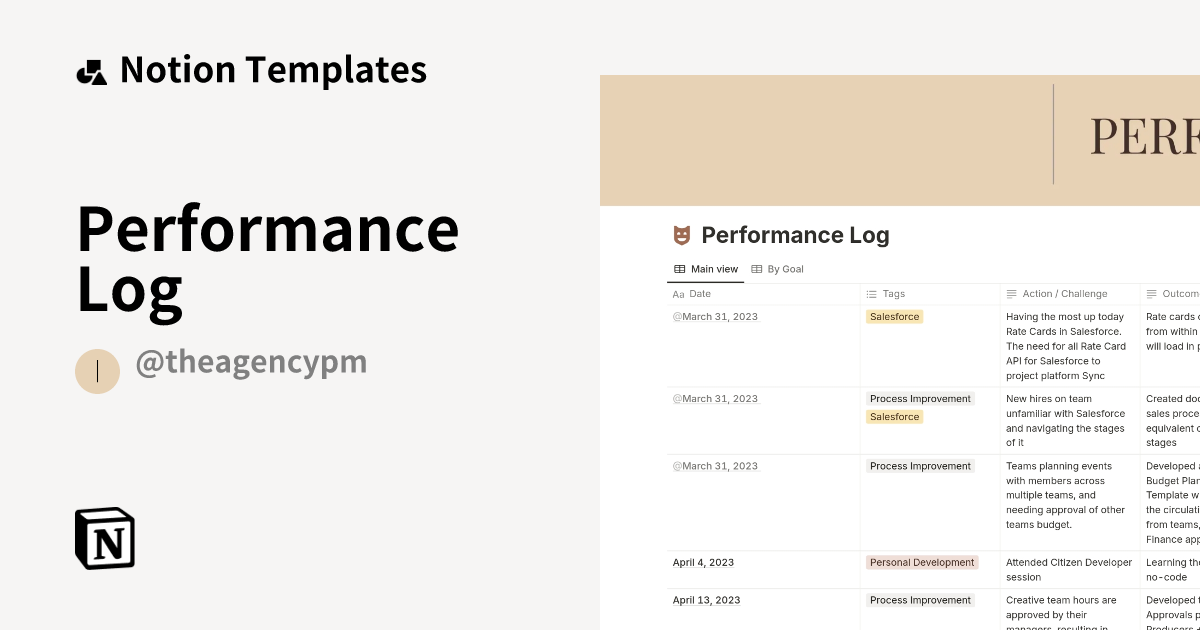 Performance Log Template by The Agency PM | Notion Marketplace